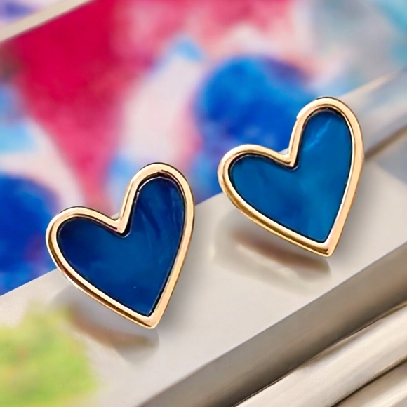 NKULTD | Jewelry | Simple Style Heart Shaped Royal Blue Stud Earrings ...